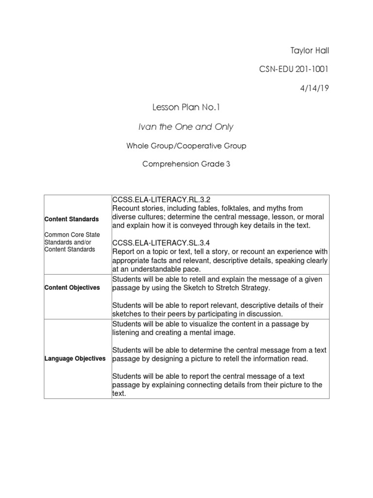 The One and Only Ivan-Lesson Plan | PDF | Lesson Plan