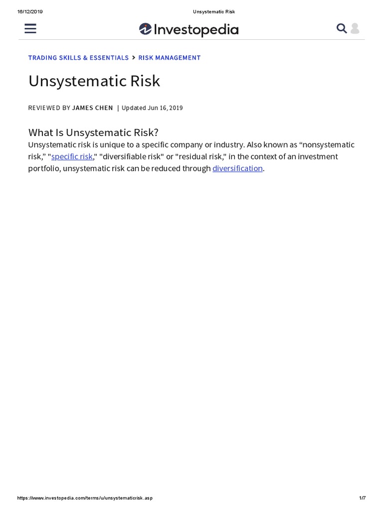 Unsystematic Risk | PDF | Financial Risk | Diversification (Finance)