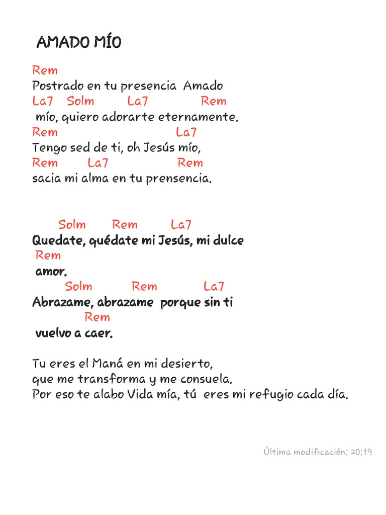 Amado Mío: Letra y Acordes | PDF