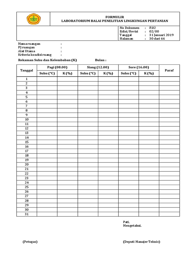 Formulir Suhu Ruangan | PDF