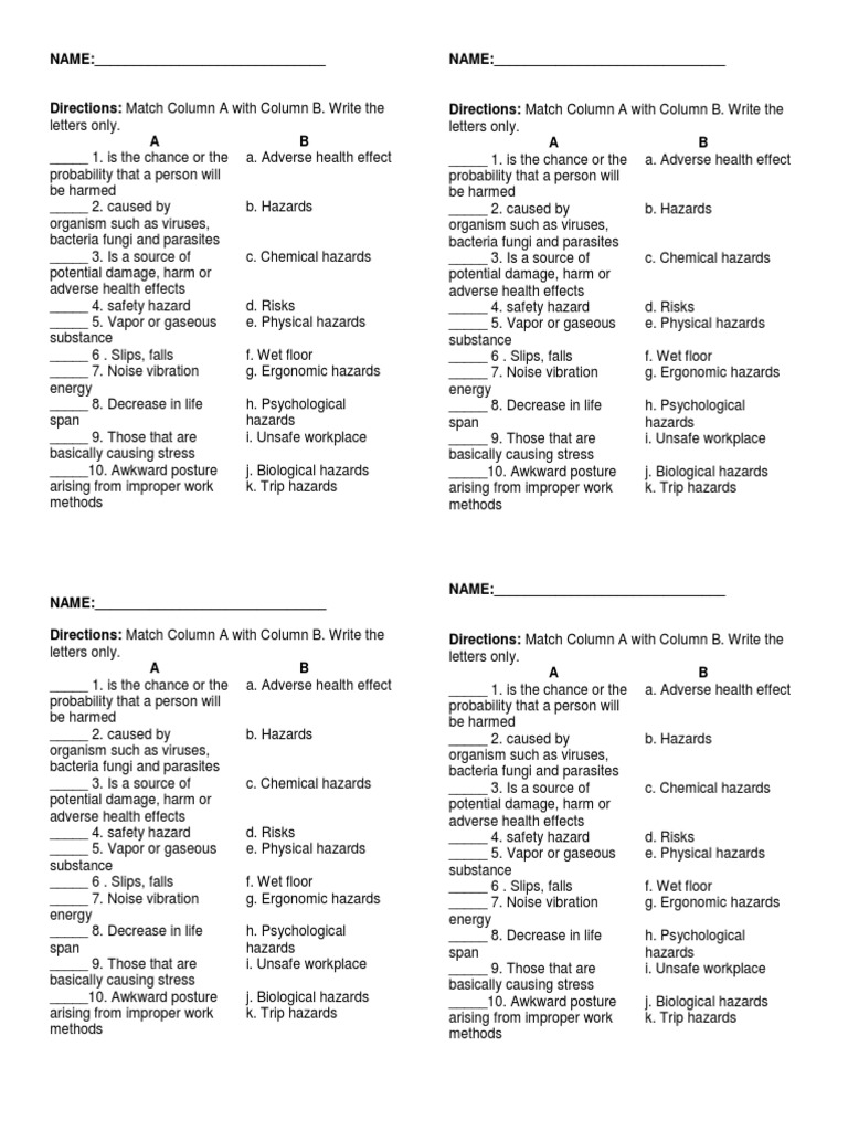 Hazard Quiz Grade 7 | PDF | Hazards | Stress (Biology)