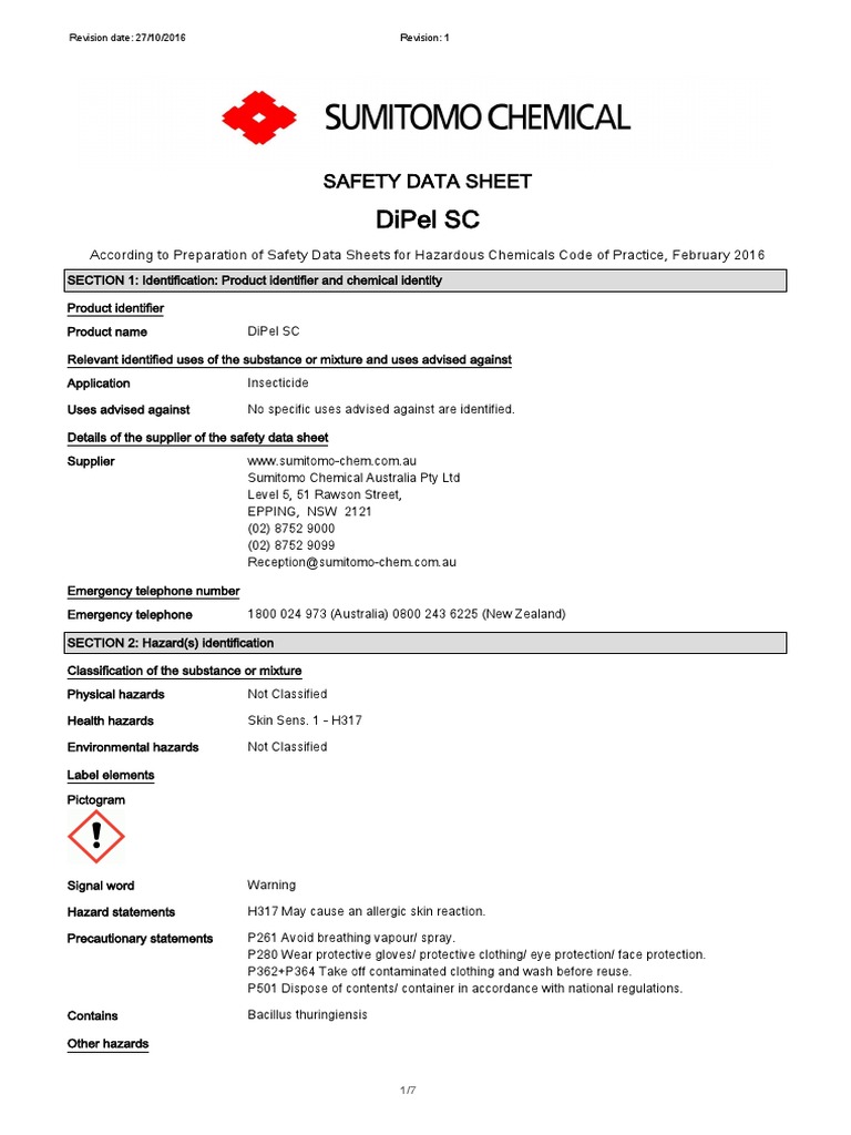 Dipel SC Biological Insecticide Sds 201610 | PDF | Firefighting | Toxicity