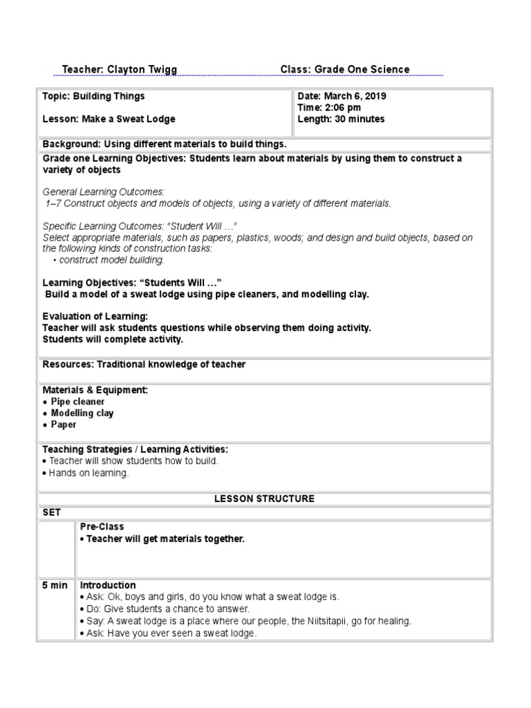 Grade One Science Lesson 1 | PDF | Teachers | Pedagogy