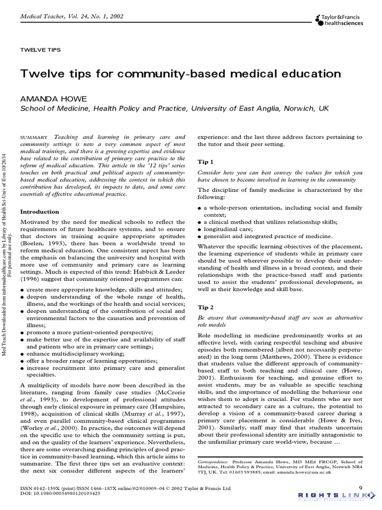 12 Tips For Community Based Medical Education | PDF | Medical Education ...