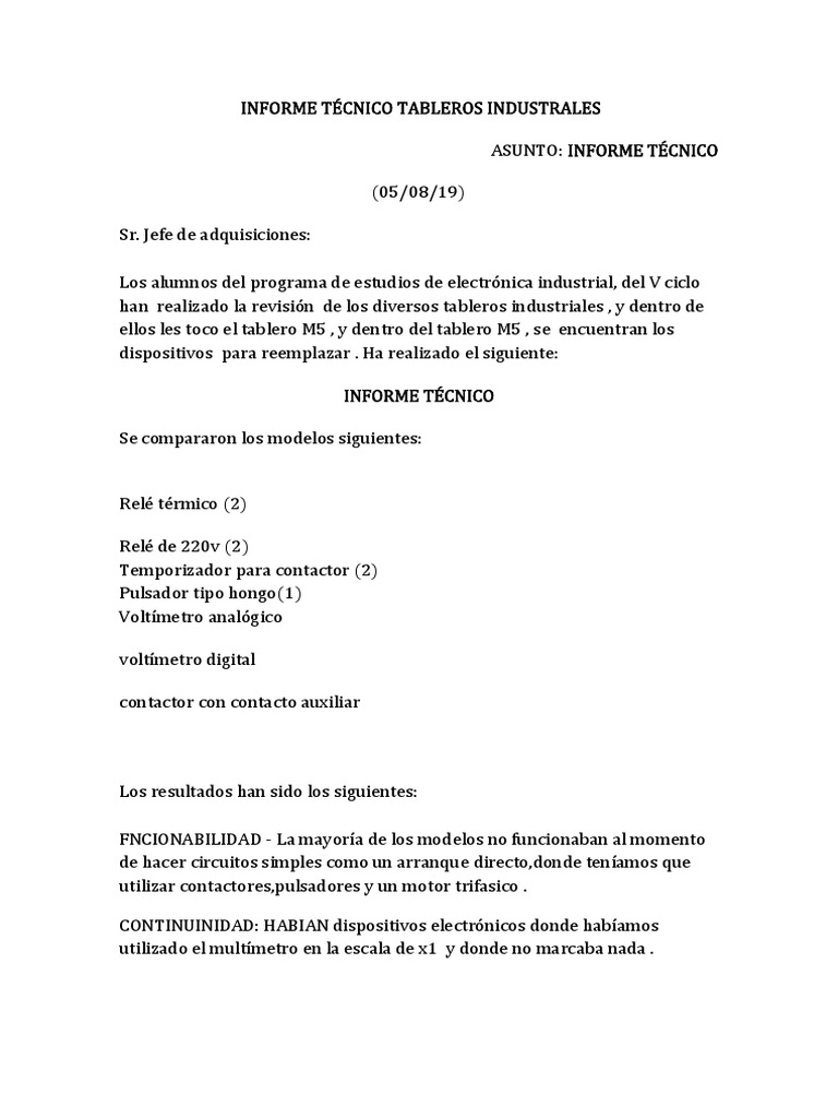 Ejemplo de Informe Tecnico | PDF | Relé | Equipo