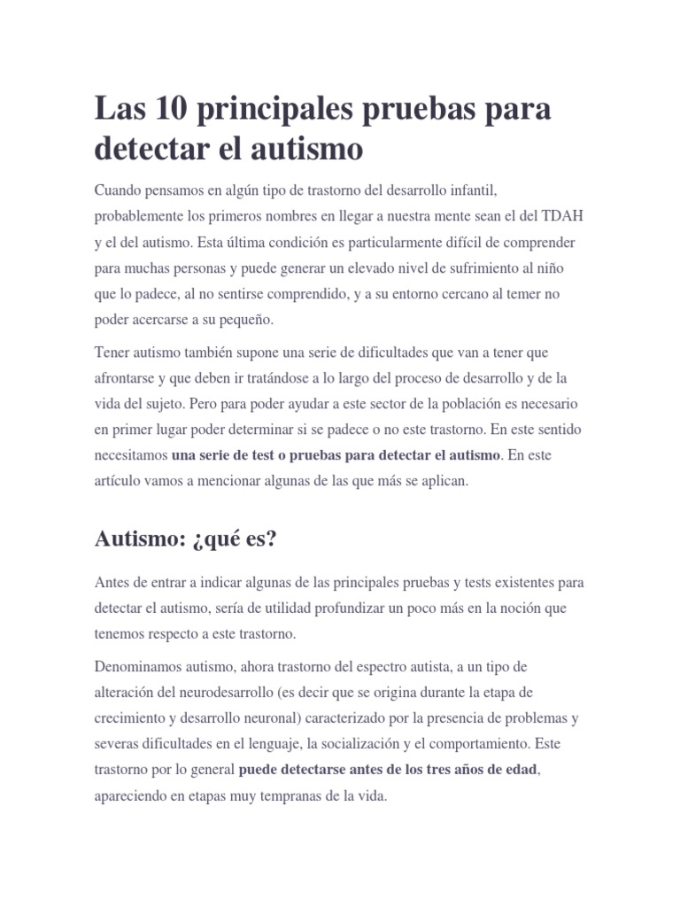 10 Pruebas para Detectar el Autismo | PDF | Espectro autista | Síndrome ...