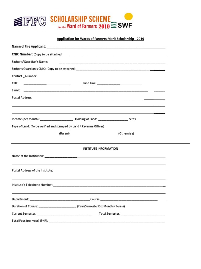FFC Scholership Form | PDF | Business