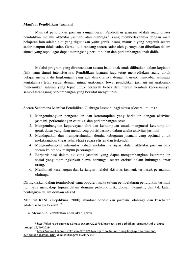 Manfaat Pendidikan Jasmani | PDF | Sains & Matematika