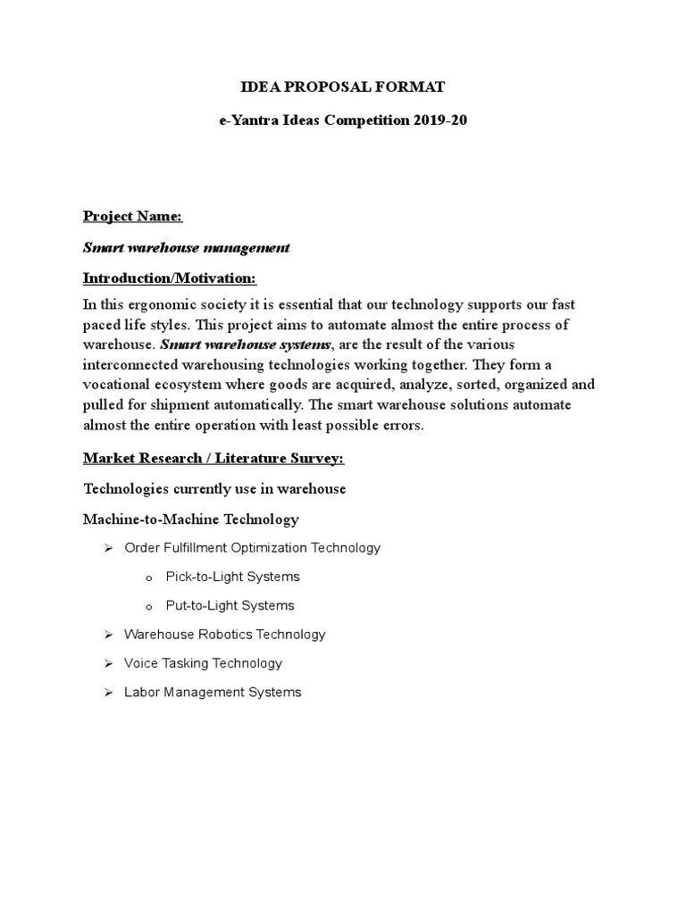 Idea Proposal Format | PDF | Warehouse | Automation