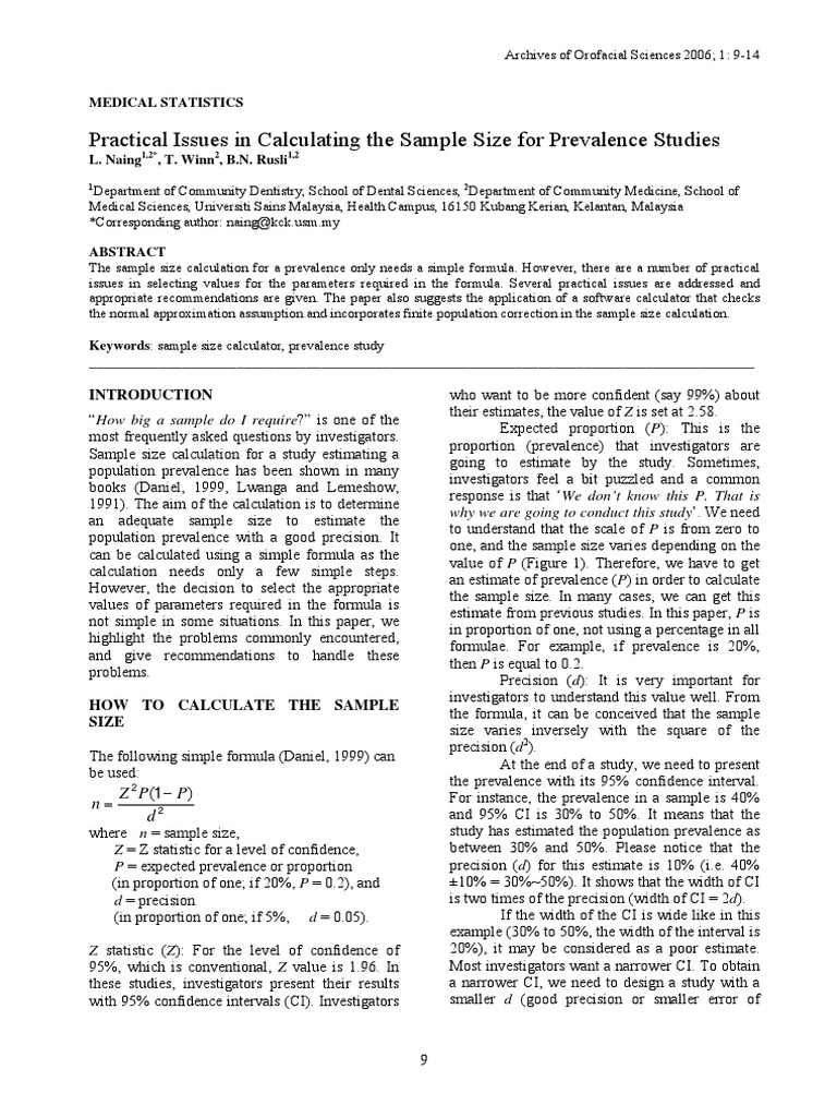 Sample Size Calculation PDF Confidence Interval Sample Size
