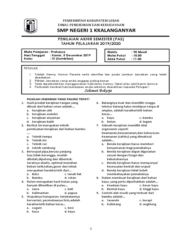 Soal Pas 9 Edit | PDF