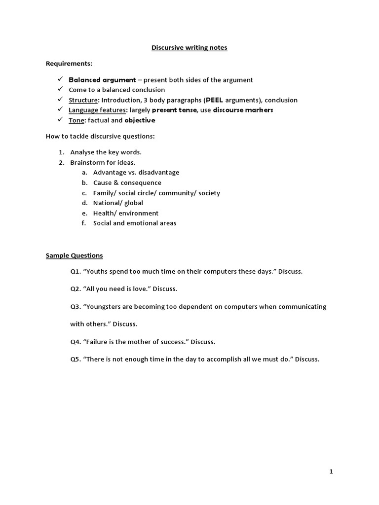 Discursive Writing Notes For Students | PDF | Discourse | Essays