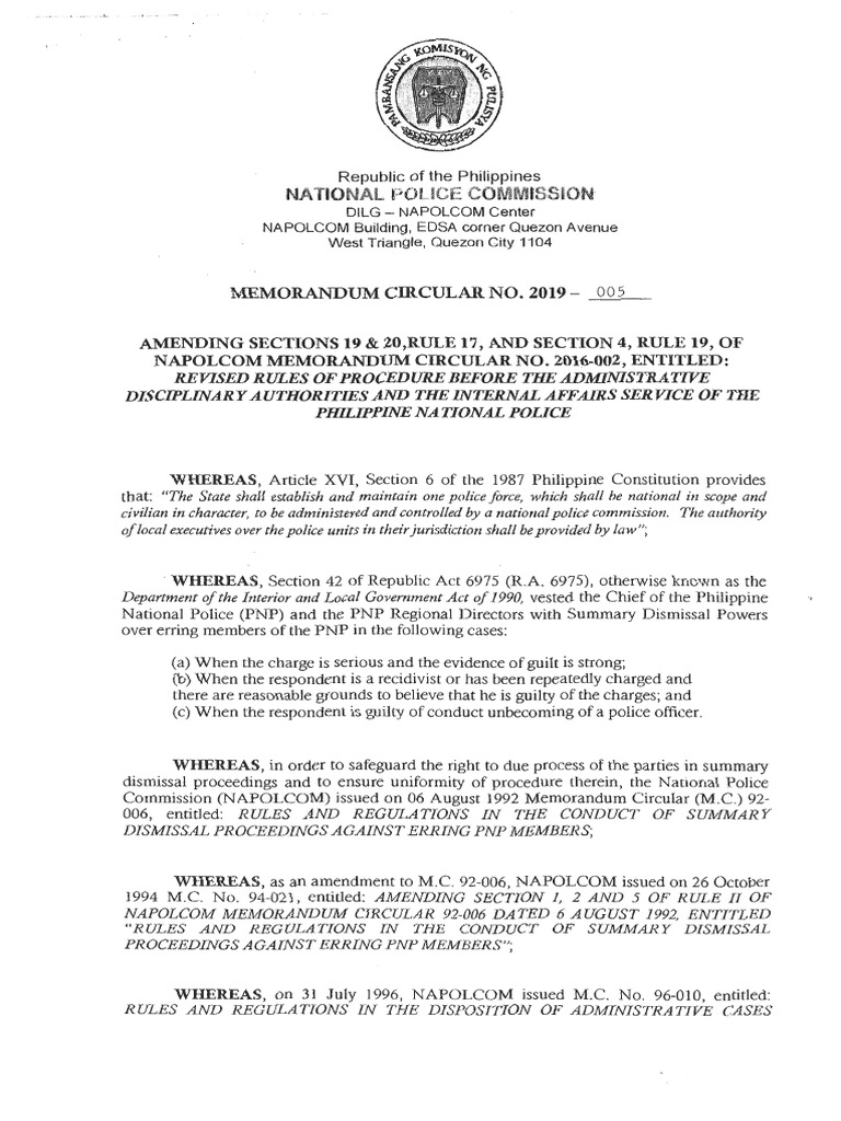 Napolcom MC 2019-005 PDF | PDF