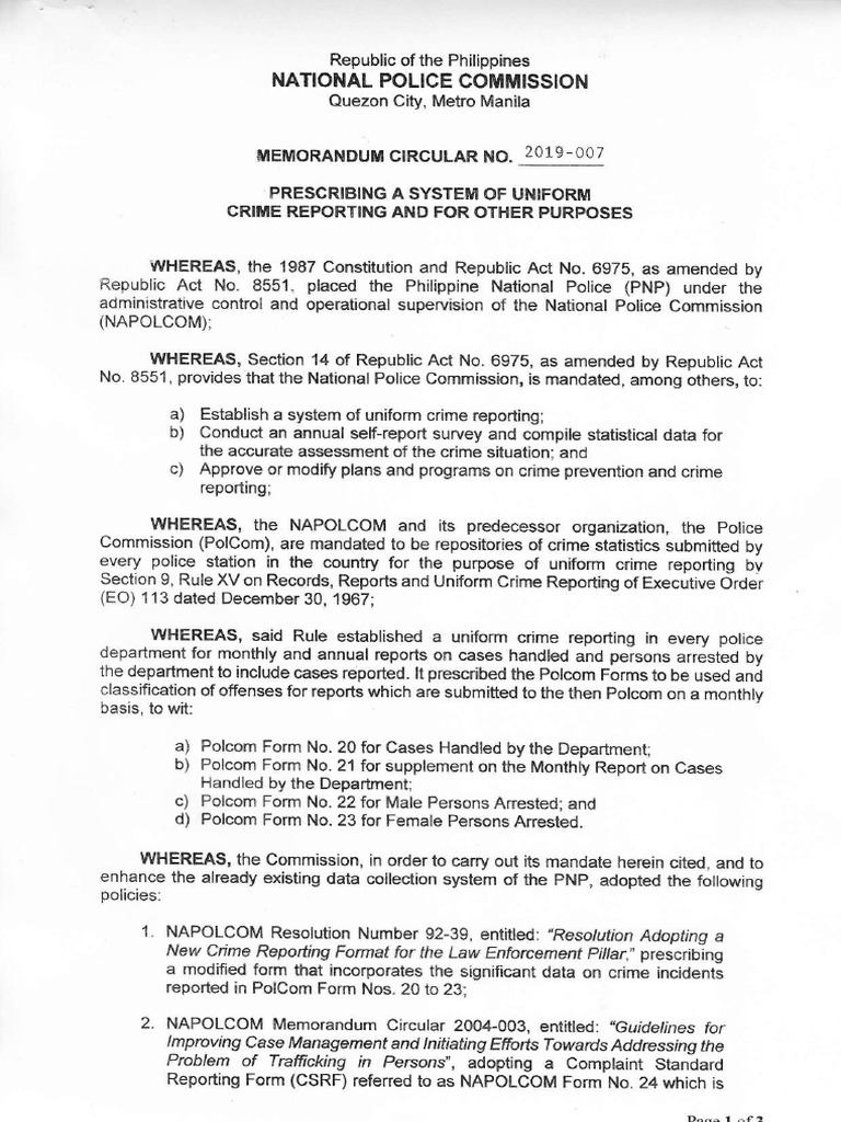 Napolcom MC 2019-007 | PDF | Uniform Crime Reports | Crime & Violence