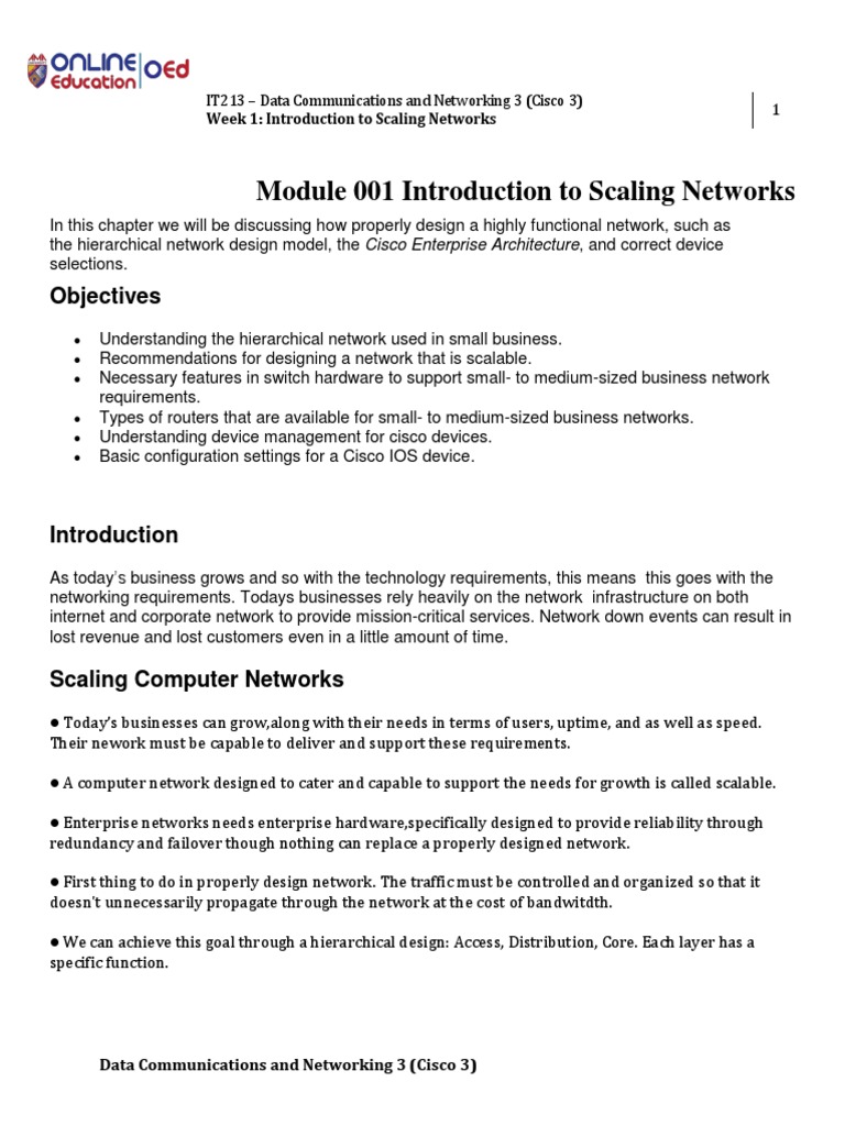 Scaling Networks and Cisco Enterprise Architecture | PDF | Network ...