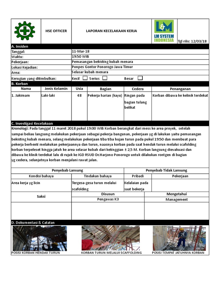 Form Laporan Kecelakaan Kerja | PDF
