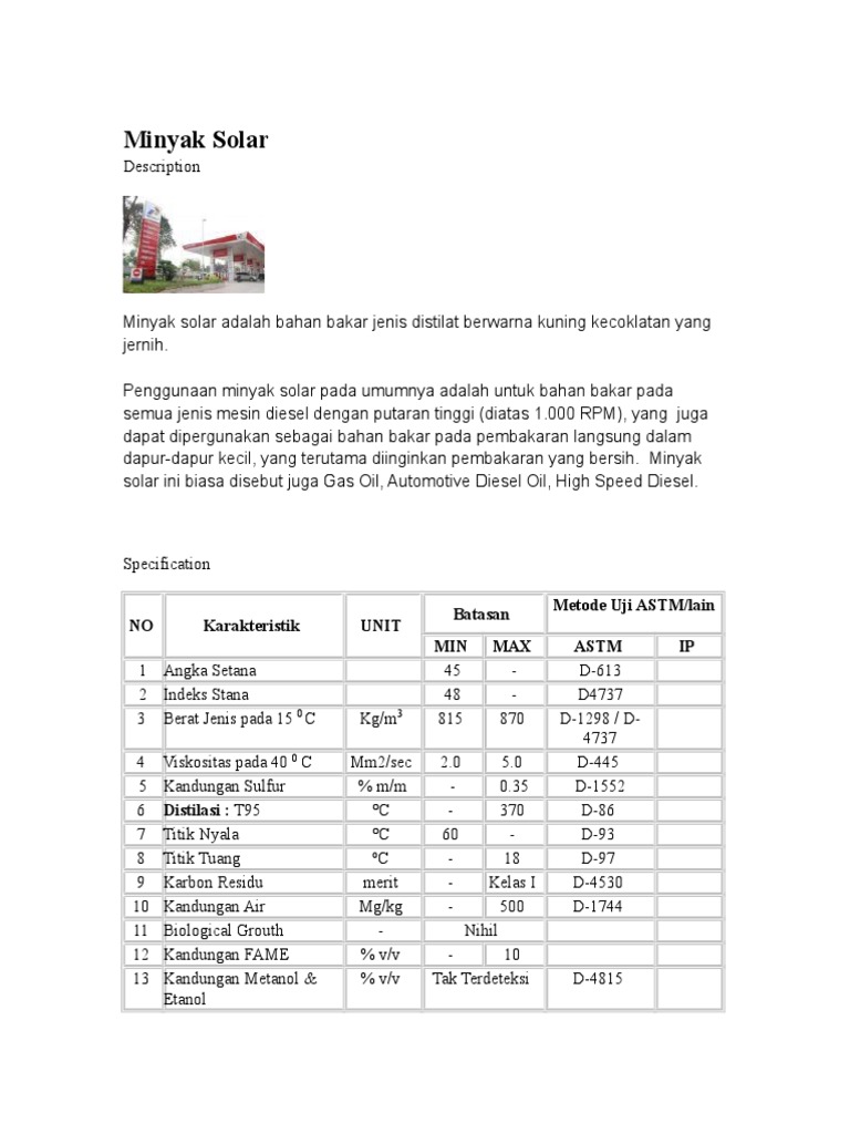 Spesifikasi Minyak Solar Diesel | PDF