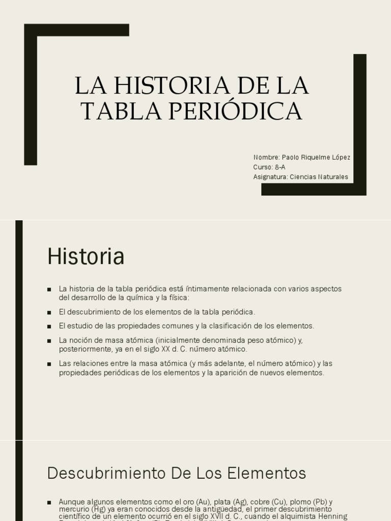 La Historia de La Tabla Periódica | PDF | Tabla periódica | Elementos ...