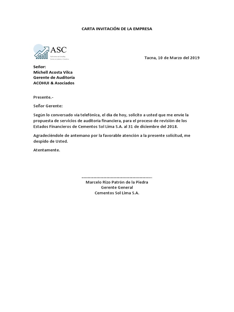 Carta de Invitacion de La Empresa | PDF