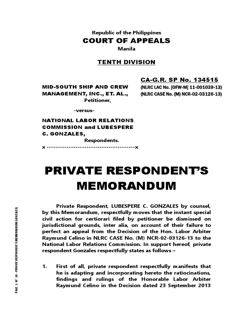 Memorandum Ca | PDF | Surety Bond | Supersedeas Bond