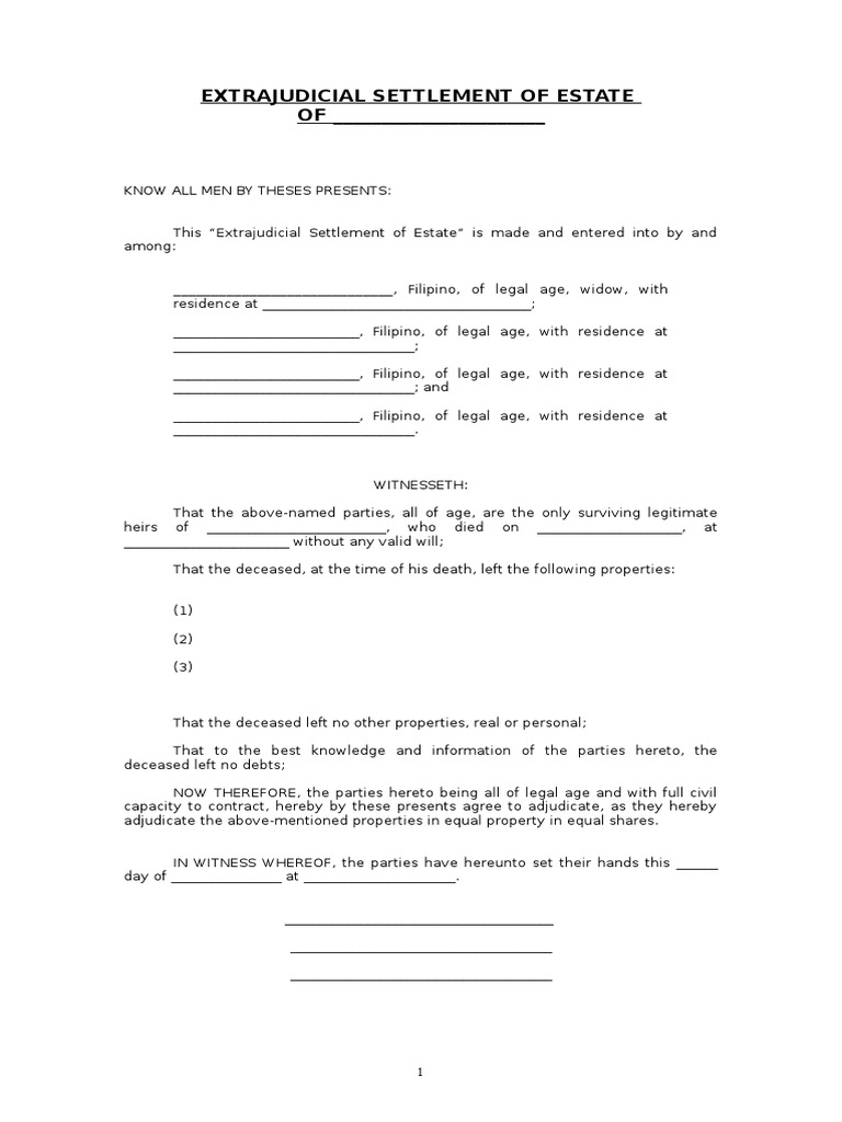 Extrajudicial Estate Settlement Agreement | PDF | Law And Economics ...