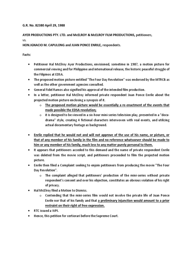 Ayer Productions v. Judge Capulong | PDF | Privacy | Right To Privacy