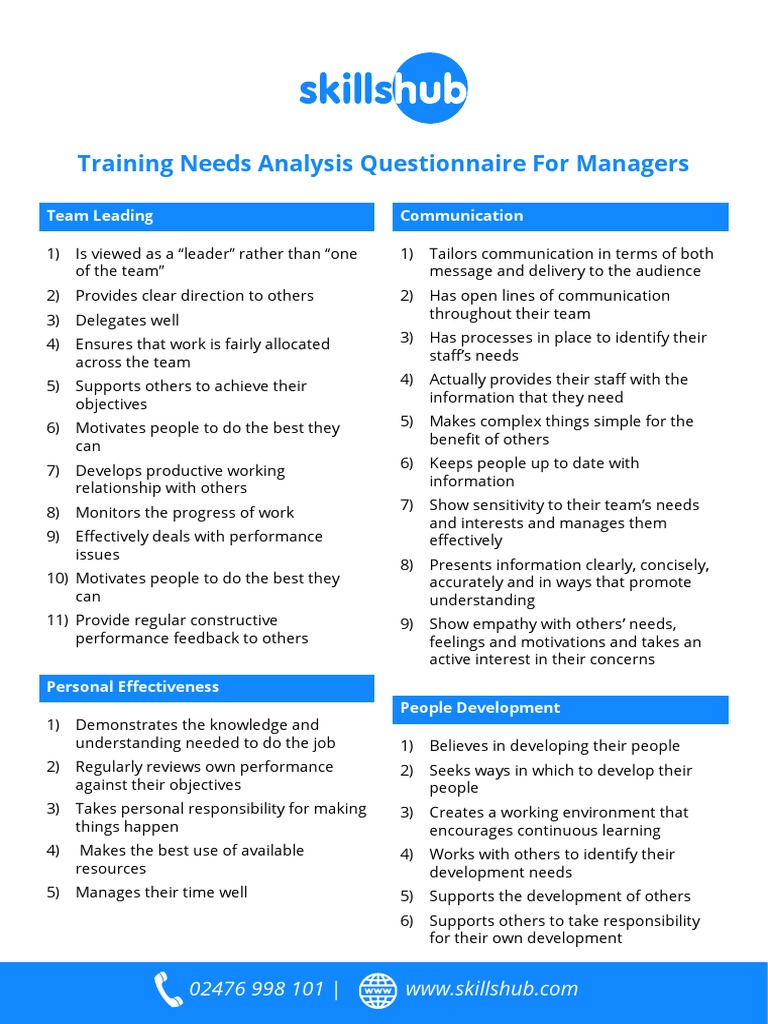 Training Needs Analysis Questionnaire For Managers | PDF | Decision ...