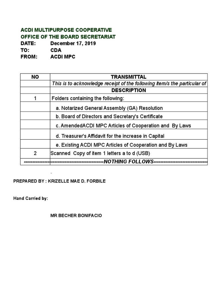 Transmittal 2 | PDF | Receipt | Document