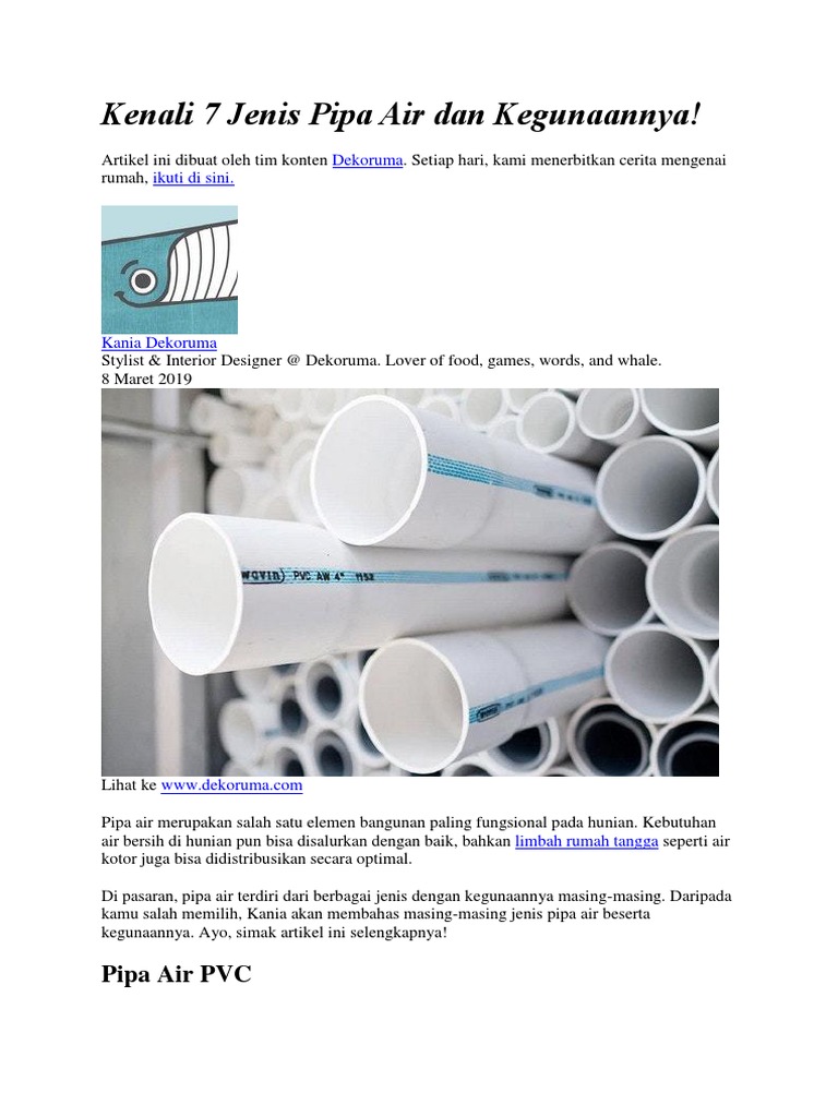 Kenali 7 Jenis Pipa Air Dan Kegunaannya | PDF | Sains & Matematika ...