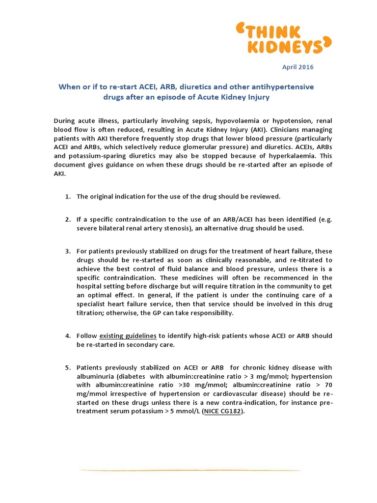 When To Restart Drugs Stopped During AKI Final | PDF | Hypertension ...