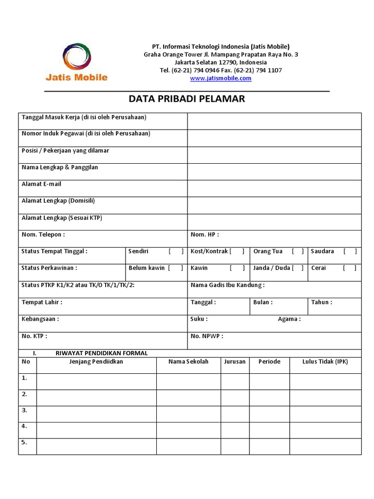 Form Data Pribadi Pelamar | PDF