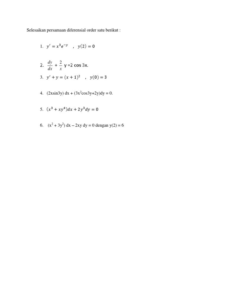 Selesaikan Persamaan Diferensial Order Satu Berikut | PDF