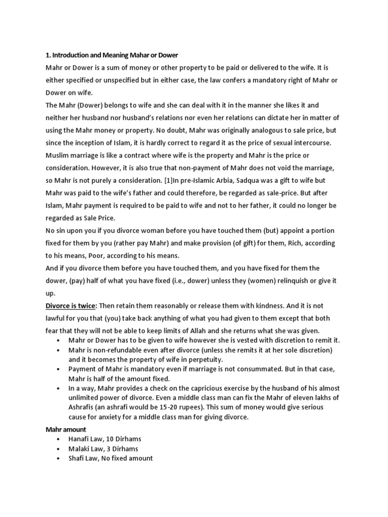 Understanding Mahr or Dower Under Muslim Law | PDF | Legal Guardian | Social Institutions