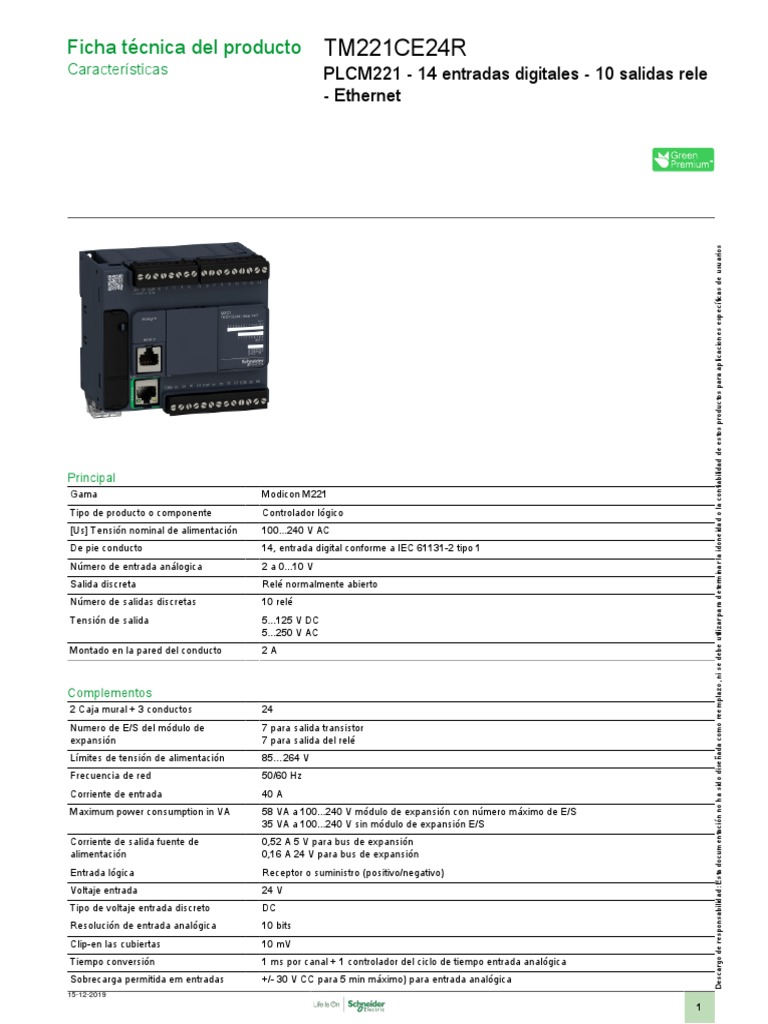 Logic Controller - Modicon M221 - TM221CE24R | PDF | USB | Relé