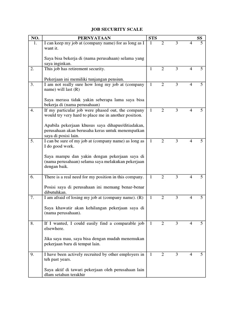 Job Security Scale | PDF