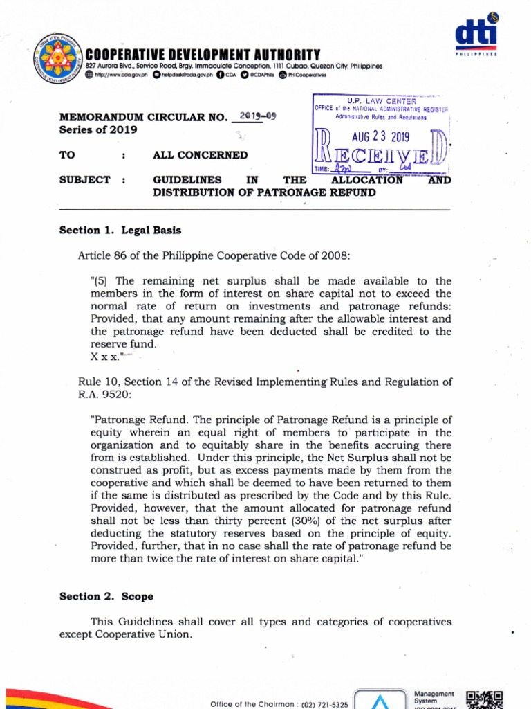 MC 2019 09 Patronage Refund | PDF