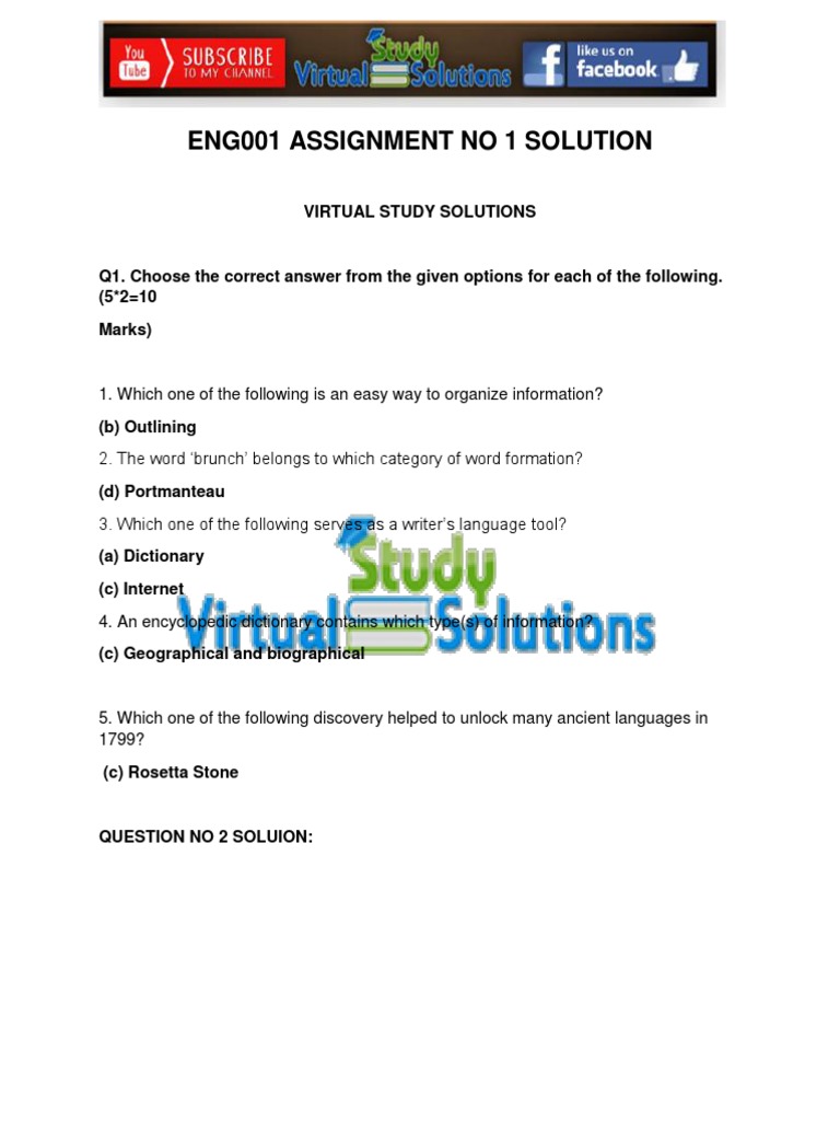 ENG001 ASSIGNMENT NO 1 Complete | PDF