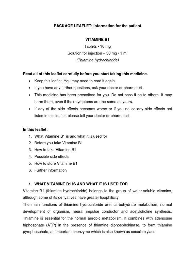 Vitamine b1 - Package Leaflet | PDF | Injection (Medicine) | Vitamin