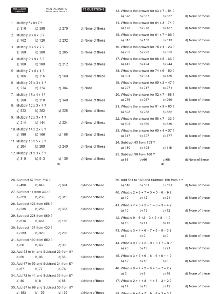 Mental Maths 3 To 4 Abacus | PDF | Arithmetic | Teaching Mathematics