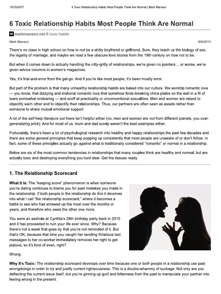 6 Toxic Relationship Habits Most People Think Are Normal Mark Manson
