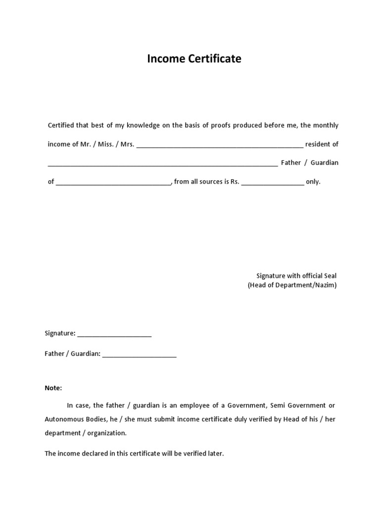 Income Certificate PDF | PDF