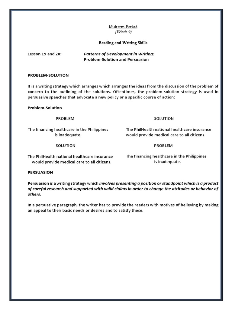 RWS - Lesson 19 and 20 - Patterns of Development in Writing - Problem ...