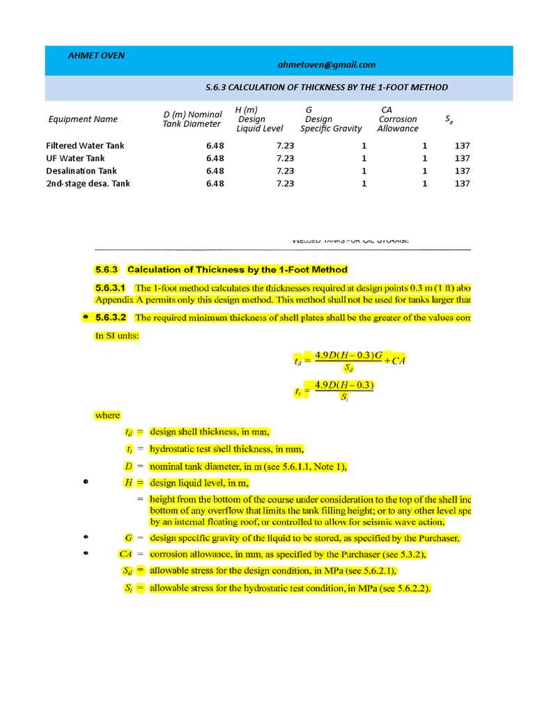 Storage Tank Design Calculations API 650 | PDF | Chemistry | Nature