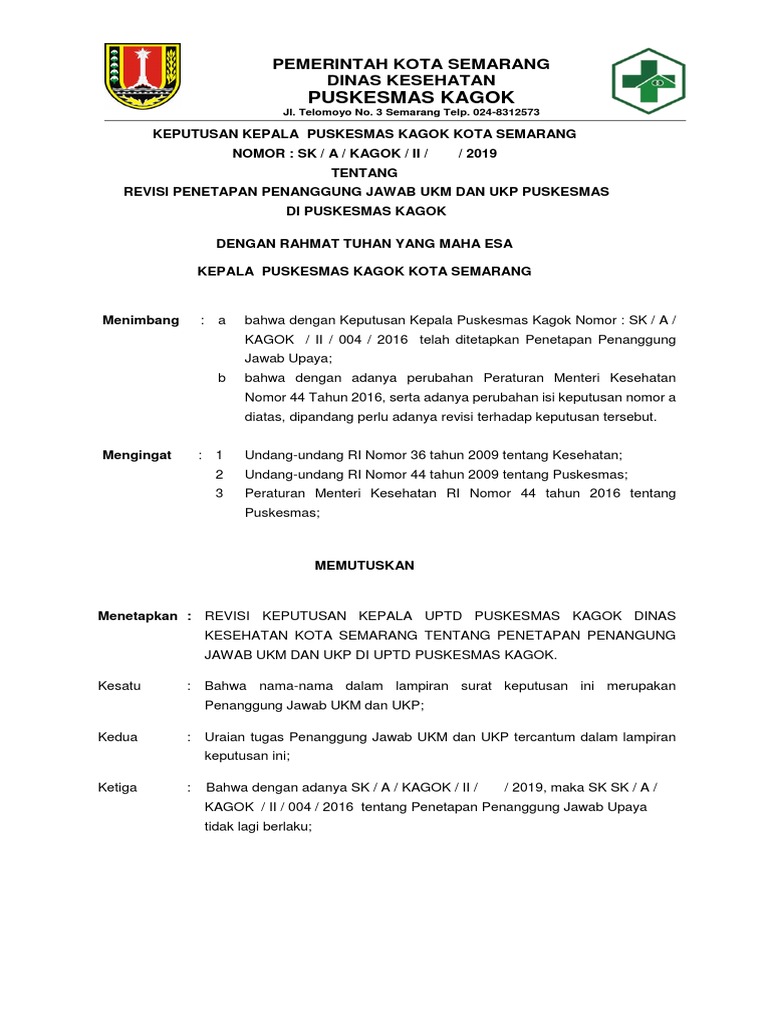 Revisi SK Penanggung Jawab UKM Dan UKP | PDF
