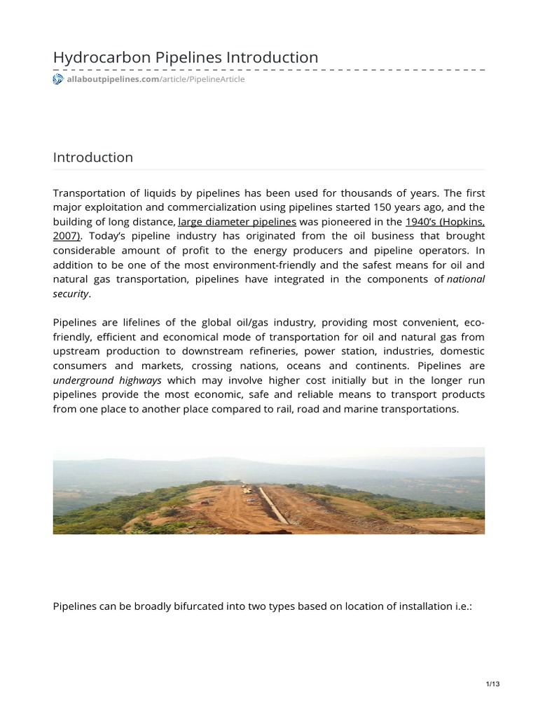 Hydrocarbon Pipelines Introduction | PDF | Pipeline Transport | Pipe (Fluid Conveyance)