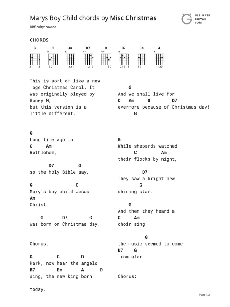 Mary’s Boy Child Chords & Lyrics | PDF | Teaching Methods & Materials