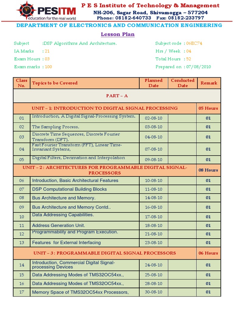 06EC74-DSP Algorithms and Architecture | Download Free PDF | Digital ...