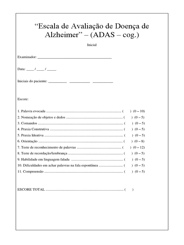Adas Cog - Folha de Resposta | PDF | Ano | Natureza