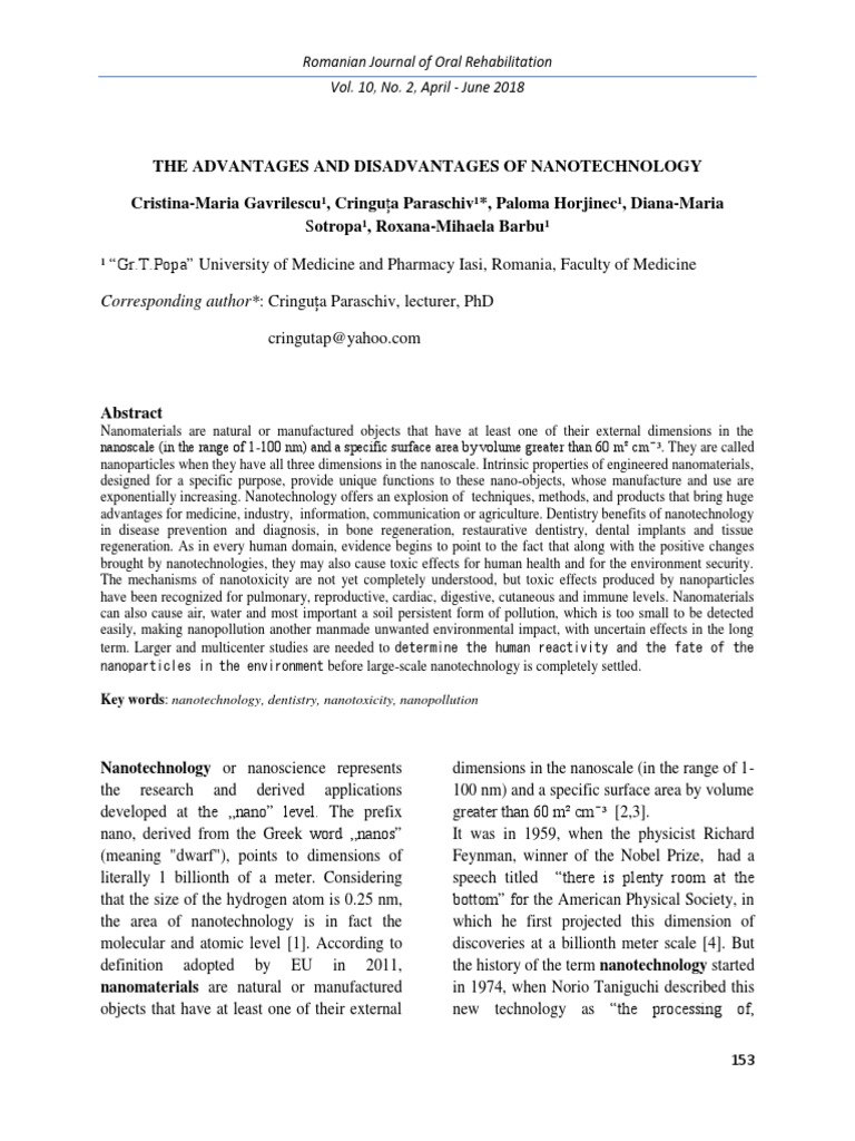 THE ADVANTAGES AND DISADVANTAGES OF NANOTECHNOLOGY Ed PDF | PDF | Nanotoxicology | Nanotechnology