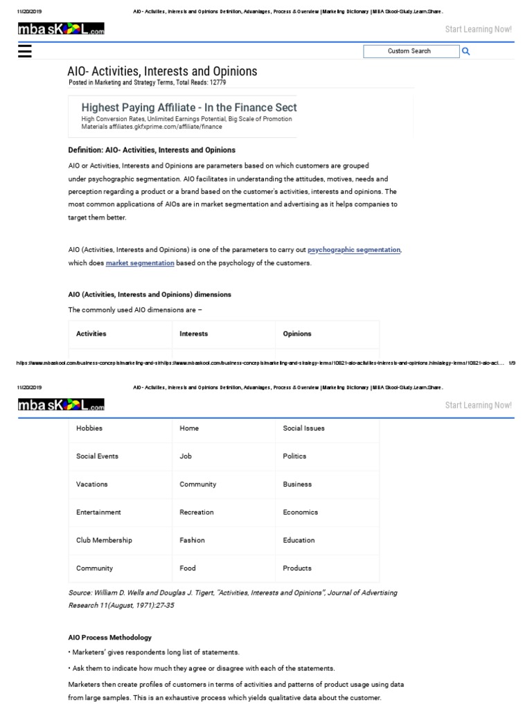 AIO - Activities, Interests and Opinions Definition, Advantages ...
